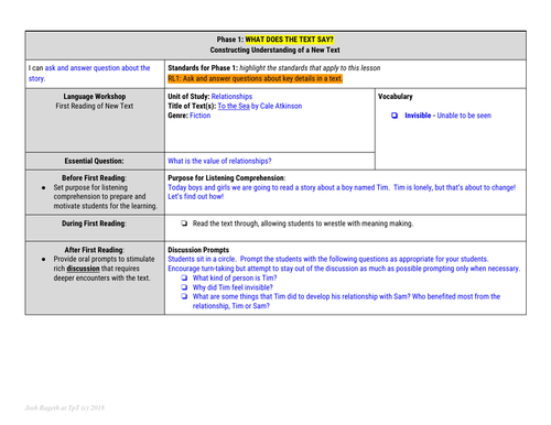 To The Sea by Cale Atkinson 4-5 Day Lesson Plan | Teaching Resources