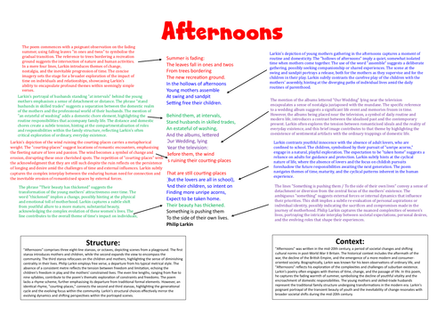 Afternoons by Philip Larkin. Lesson for Eduqas 9-1 | Teaching Resources