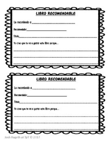 Book Recommendation Forms BILINGUAL English and Spanish | Teaching ...