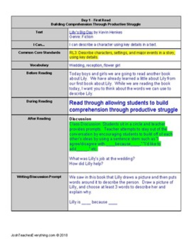 Lilly's Big Day by Kevin Henkes Lesson Plan | Teaching Resources