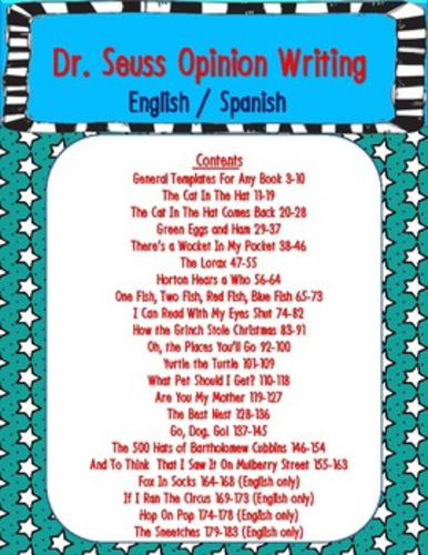 Dr. Seuss Opinion Writing Bilingual English and Spanish 20+ Books ...