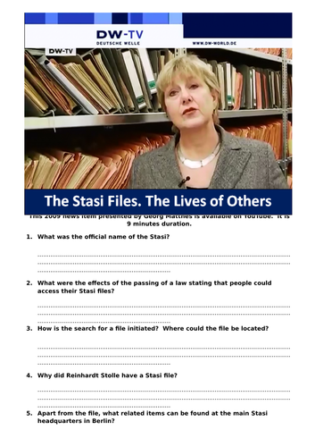 Stasiland - Stasi Files. The Lives of Others | Teaching Resources
