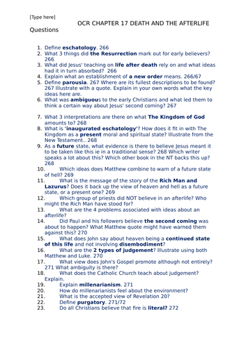 CH 17 from OCR textbook Yr 1 Death and the Afterlife | Teaching Resources
