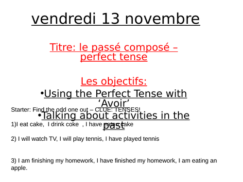 The perfect tense in French | Teaching Resources