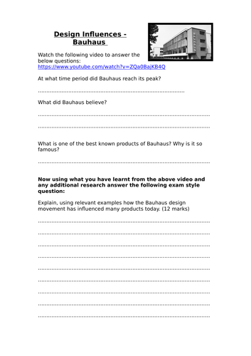 Design influences homework sheet | Teaching Resources