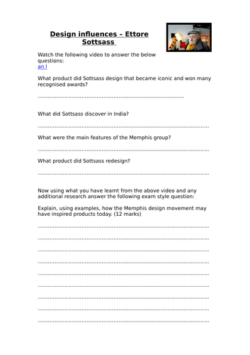 Design influences homework sheet | Teaching Resources