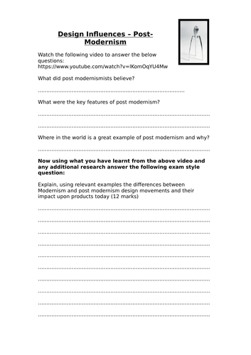 Design influences homework sheet | Teaching Resources