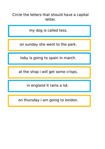 KS1 Activities for applying capital letters | Teaching Resources