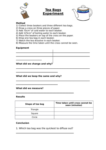DIFFUSION TEA BAG INVESTIGATION | Teaching Resources