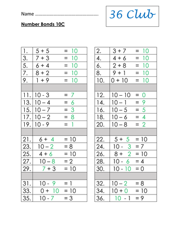 Number bonds and timetables recall resource | Teaching Resources