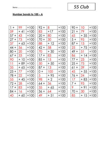 Number bonds and timetables recall resource | Teaching Resources