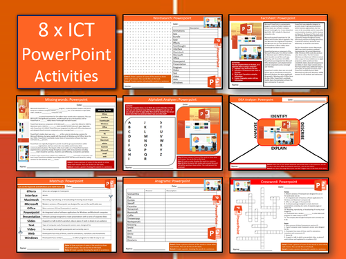 8 x Microsoft PowerPoint Activities ICT Computing Keywords KS3 GCSE ...