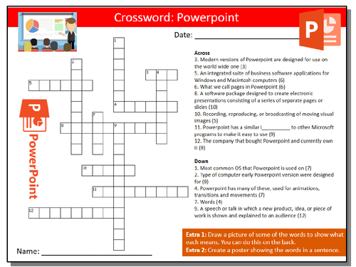 Microsoft Powerpoint Crossword Puzzle Sheet ICT Computing Starter Activity Keywords KS3 GCSE ...