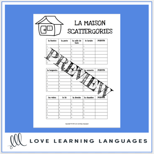 La Maison printable no prep scattergories game - French vocabulary game ...