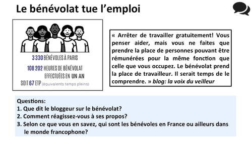 Le bénévolat- Qui sont et que font les bénévoles- A Level FRENCH- Year ...