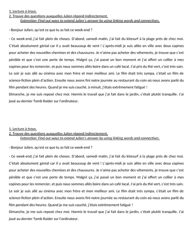 Le week-end dernier | Teaching Resources