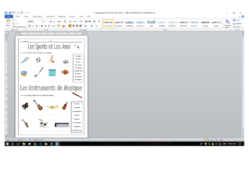 FRENCH - SPORTS, GAMES & MUSICAL INSTRUMENTS - WORKSHEETS | Teaching ...