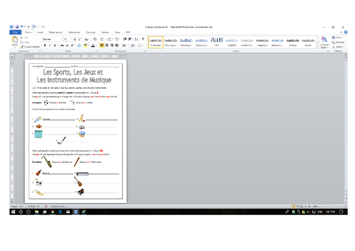 FRENCH - SPORTS, GAMES & MUSICAL INSTRUMENTS - WORKSHEETS | Teaching ...