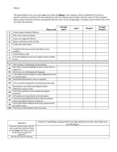 Student Voice Questionnaires KS3-5 | Teaching Resources