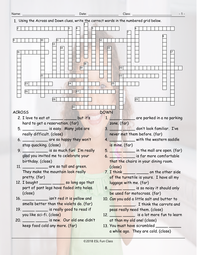 Demonstrative Adjectives Crossword Puzzle | Teaching Resources