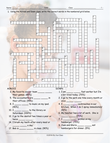 Frequency Adverbs-Time Expressions Crossword Puzzle | Teaching Resources