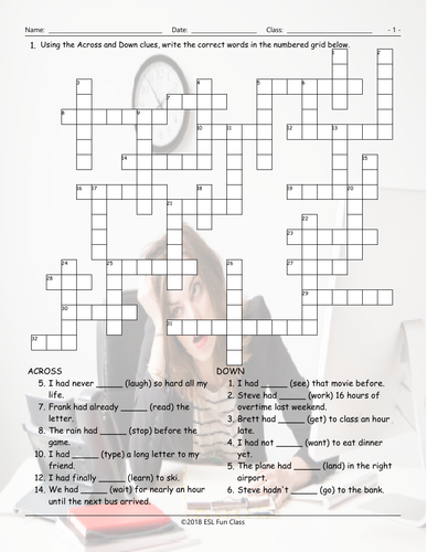 Past Perfect Tense Crossword Puzzle | Teaching Resources