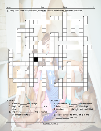 Place Prepositions Crossword Puzzle | Teaching Resources