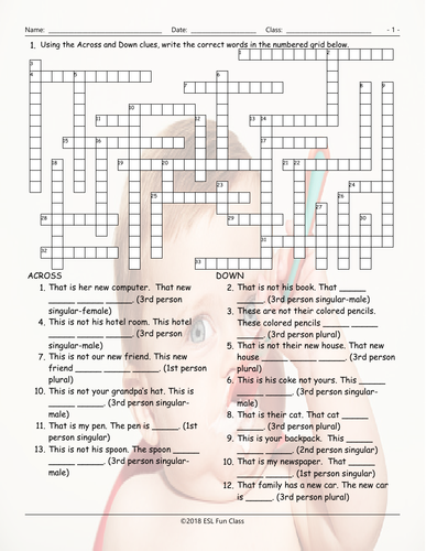 Possessive Pronouns Crossword Puzzle | Teaching Resources