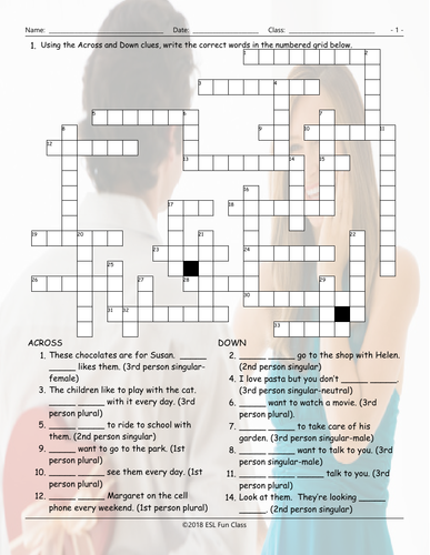 Subject Pronouns Crossword Puzzle | Teaching Resources