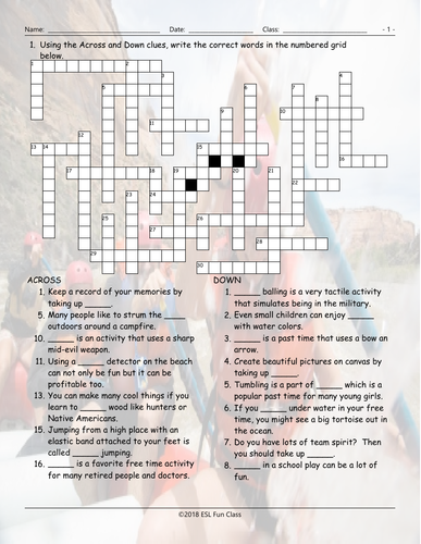 Free Time-Hobbies Crossword Puzzle | Teaching Resources