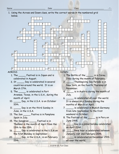 Holidays-Festivals Around the World Crossword Puzzle | Teaching Resources