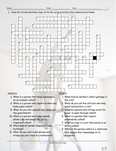 Jobs-Professions Crossword Puzzle | Teaching Resources