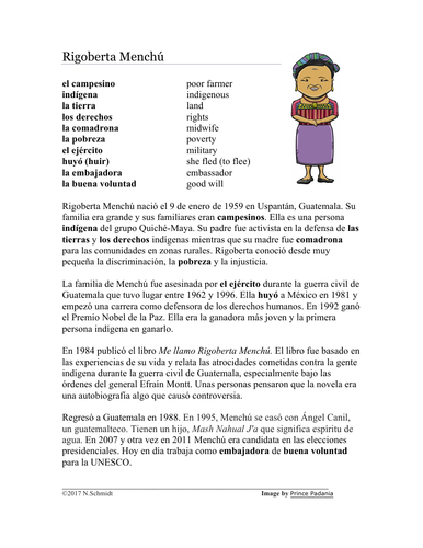 Rigoberta Menchú Biografía - Spanish Biography + Worksheet (Guatemalan ...