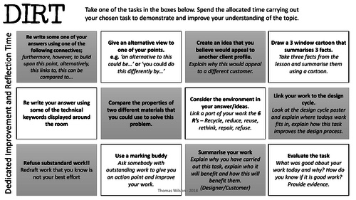 DIRT Improvement grid - Feedback, Differentiation | Teaching Resources