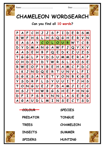 Chameleons - Fact Sheet + Worksheet + Word search | Teaching Resources