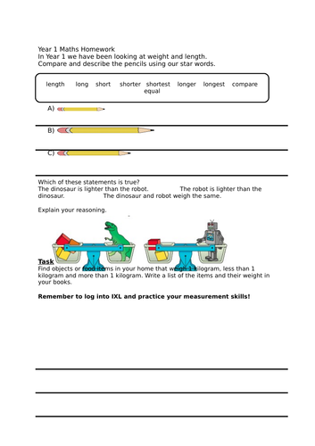 Comparing length and weight | Teaching Resources