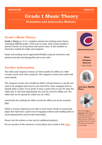 Grade 1 Music Theory UK Version Printable And Interactive Bundle ...