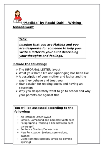 ‘Matilda’ by Roald Dahl – Writing an Informal Letter from Matilda ...