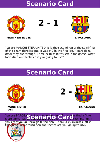 Football Match Play Scenario Cards | Teaching Resources