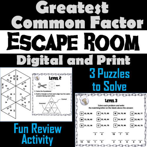 Greatest Common Factor and Least Common Multiple Escape Room Math (GCF ...