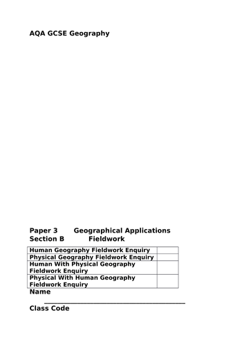 AQA GCSE Geography Fieldwork Enquiry Booklet | Teaching Resources