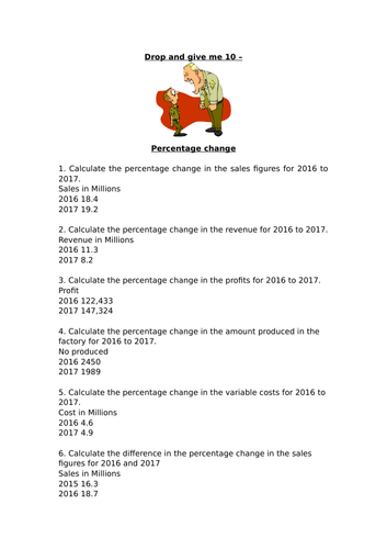 Edexcel AS Business 10 practice percentage change questions | Teaching ...