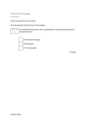 100 Multiple Choice Questions on Theatre Terminology | Teaching Resources