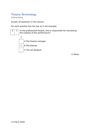 100 Multiple Choice Questions on Theatre Terminology | Teaching Resources