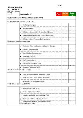 AQA A Level WHOLE PAPER 2R Cold War PLC | Teaching Resources
