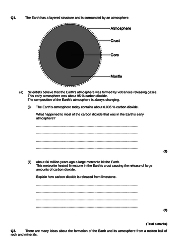 AQA GCSE: C13 The Earths Atmosphere: Selection of Exam Questions ...