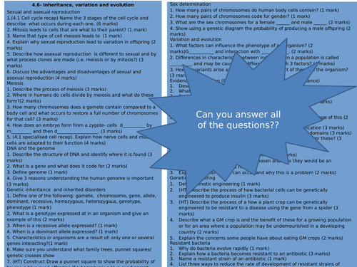 4.6: AQA biology- Inheritance, variation and evolution (Combined Trilogy) | Teaching Resources