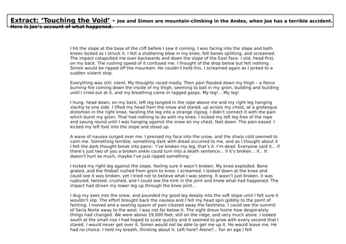 Touching the Void - Paper 2 ALL lessons and SOW - EDUQAS GCSE English ...