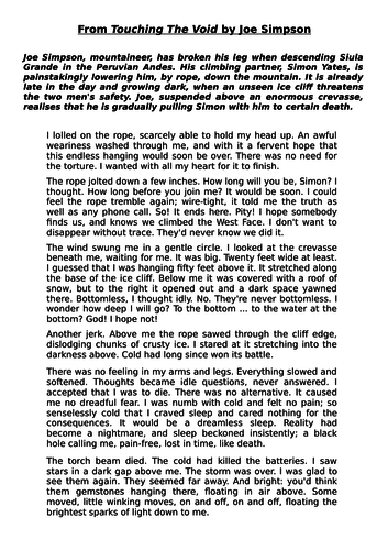 Touching the Void - Paper 2 ALL lessons and SOW - EDUQAS GCSE English ...