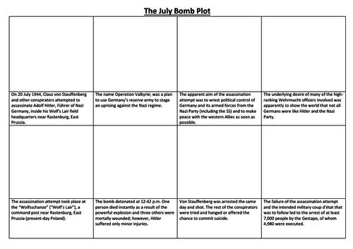 The July Bomb Plot Comic Strip and Storyboard | Teaching Resources